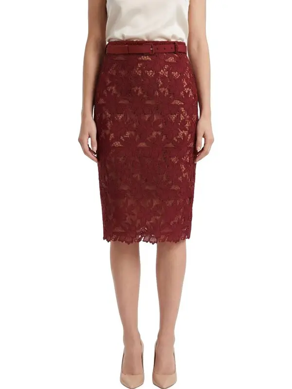 SELF-PORTRAIT Lace Skirt - Burgundy