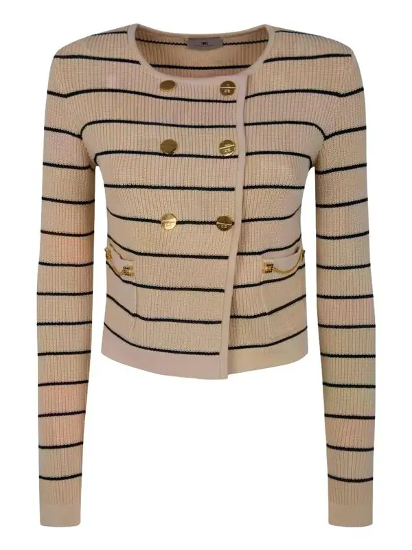 Elisabetta Franchi Striped Button-fastening Cardigan - Neutrals