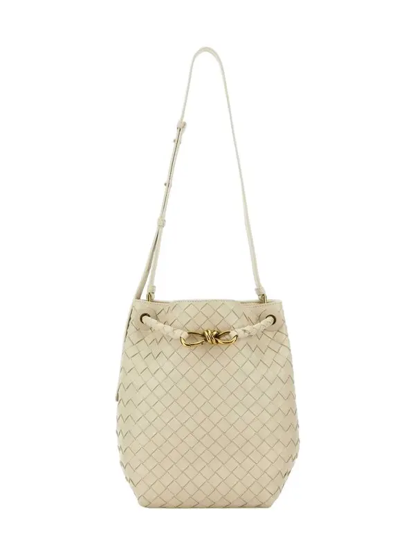 Bottega Veneta Andiamo Woven Lambskin Bucket Bag With Adjustable Strap - Ivory