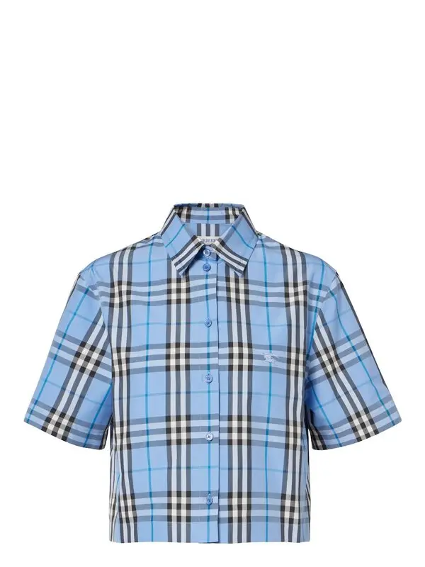 Burberry Checked Cotton Poplin Shirt - Blue