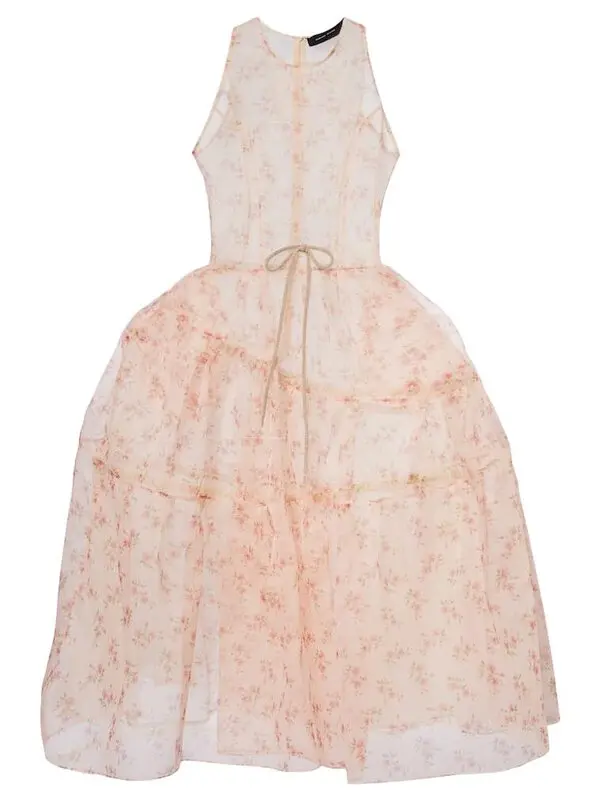 Simone Rocha Floral Sheer Organza Midi Dress - Pink