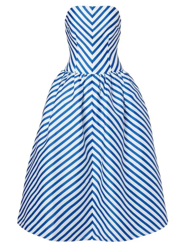 SELF-PORTRAIT Striped Taffeta Bustier Dress - Blue