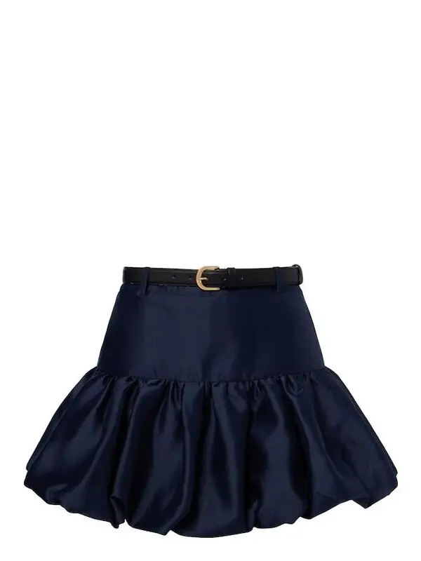 SELF-PORTRAIT Belted Taffeta Miniskirt - Blue