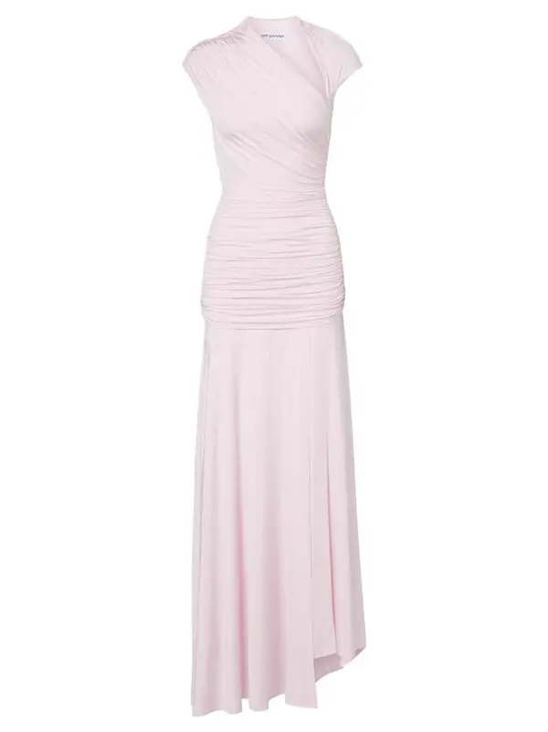 SELF-PORTRAIT Ruched Asymmetric Maxi Dress - Pink