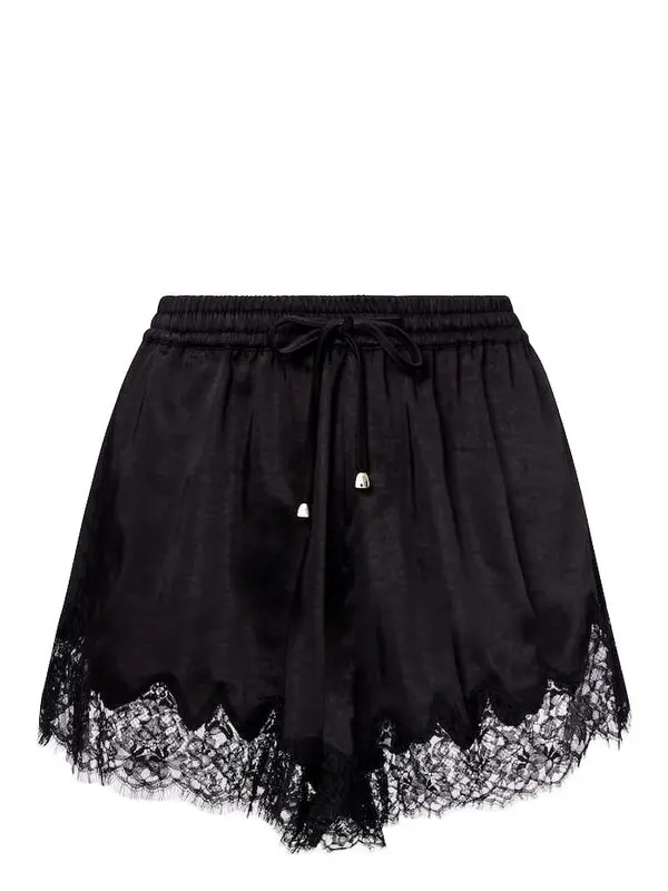 SELF-PORTRAIT Lace-trimmed Satin Shorts - Black