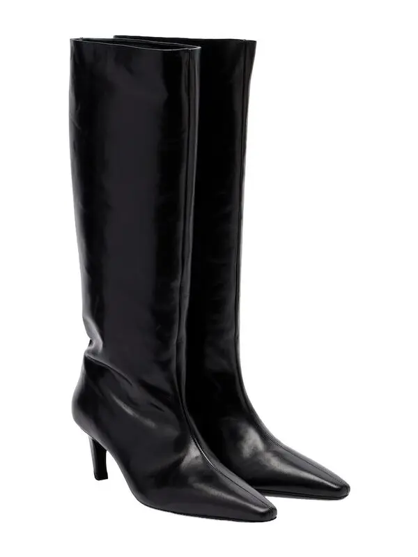 JUDE Leather Knee-high Pointed Toe Boots - Black