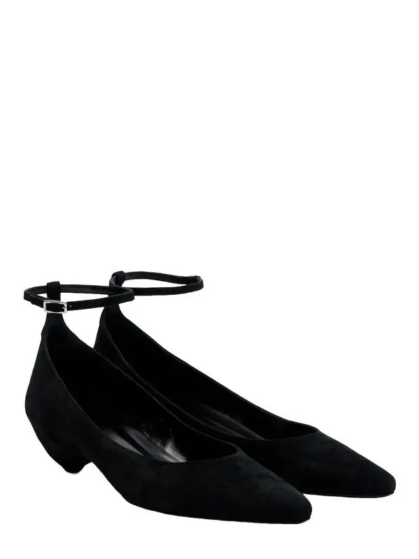 JUDE Judemode Suede Pointed Toe Pumps With Ankle Strap - Black