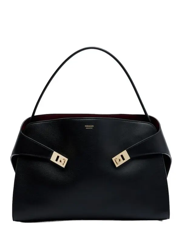 FERRAGAMO Large Leather Shoulder Bag - Black