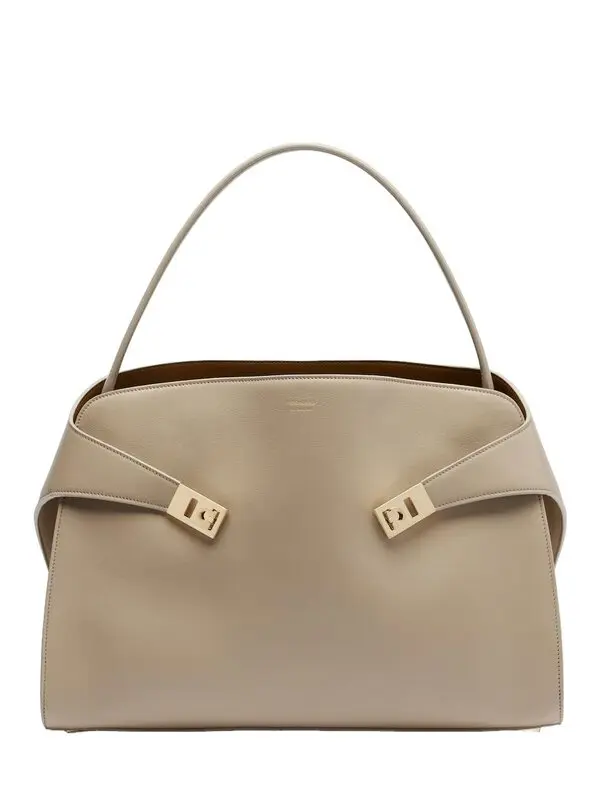 FERRAGAMO Hug Large Leather Shoulder Bag - Beige