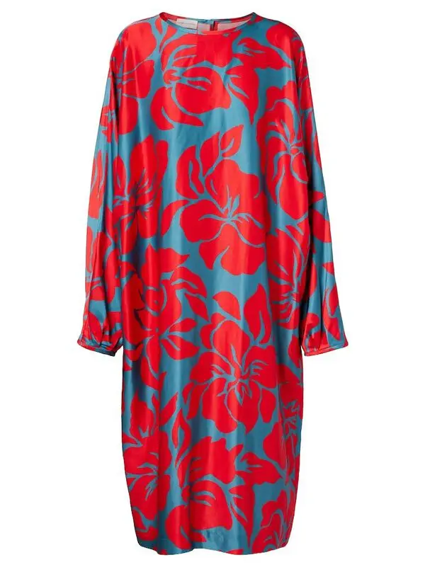 Dries Van Noten Floral Satin Midi Dress - Red