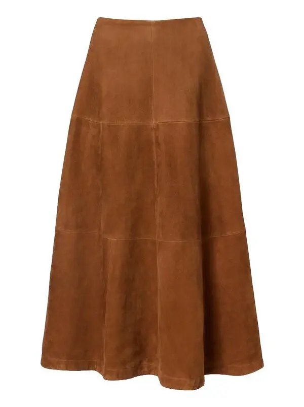Nour Hammour Opera Suede Midi Skirt - Brown