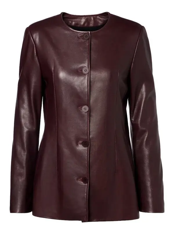 Nour Hammour Maud Leather Blazer - Burgundy