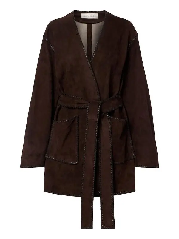 Nour Hammour Anika Suede Wrap Coat - Brown