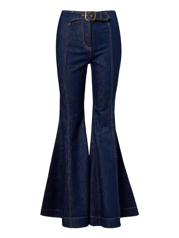 Zimmermann Luna Belted Flared Jeans - Blue