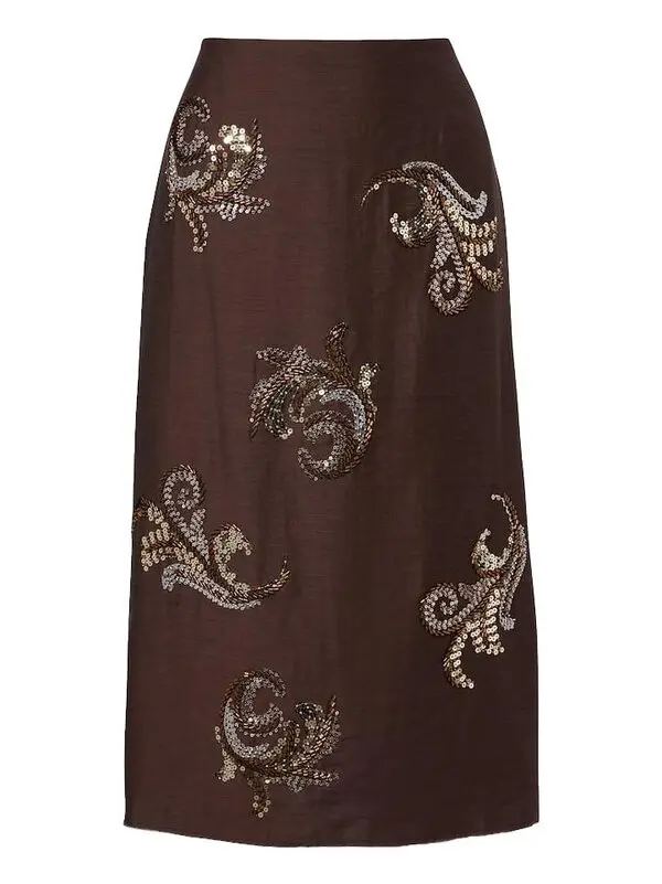 XU ZHI Sequined Midi Skirt - Brown