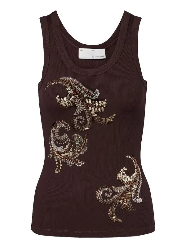 XU ZHI Ribbed-knit Sequined Tank Top - Brown