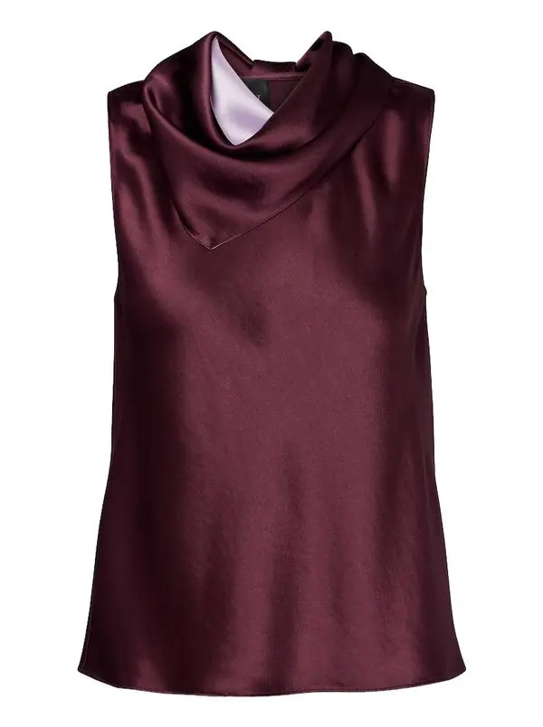 LESET Barb Draped Satin Top - Burgundy