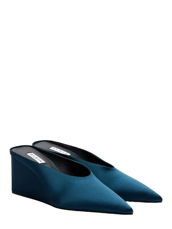 Alaïa Satin Wedge Mules - Blue