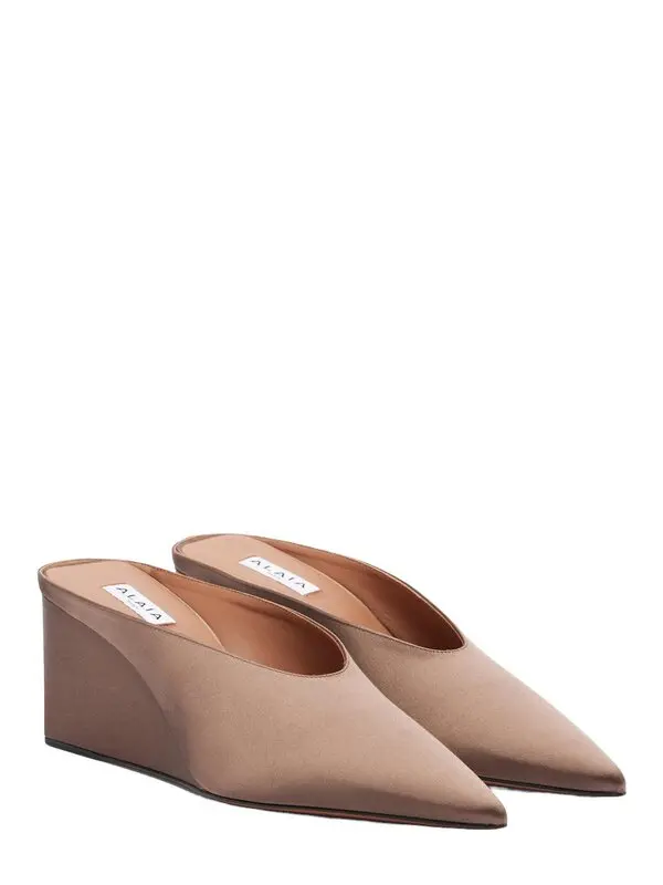 Alaïa Satin Wedge Mules - Brown