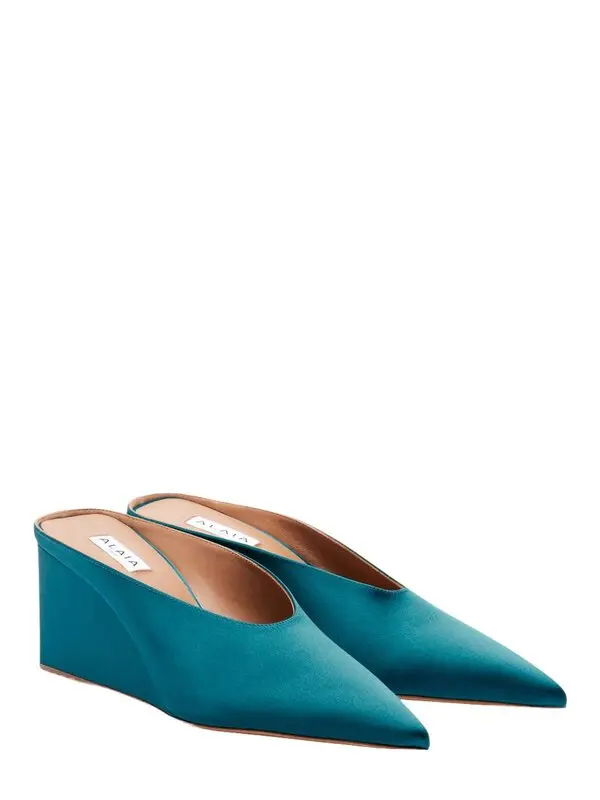 Alaïa Cube Satin Wedge Mules - Turquoise