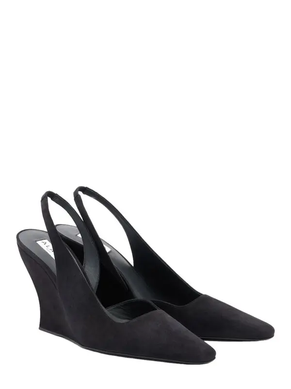 Alaïa Suede Wedge Slingback Pumps - Black