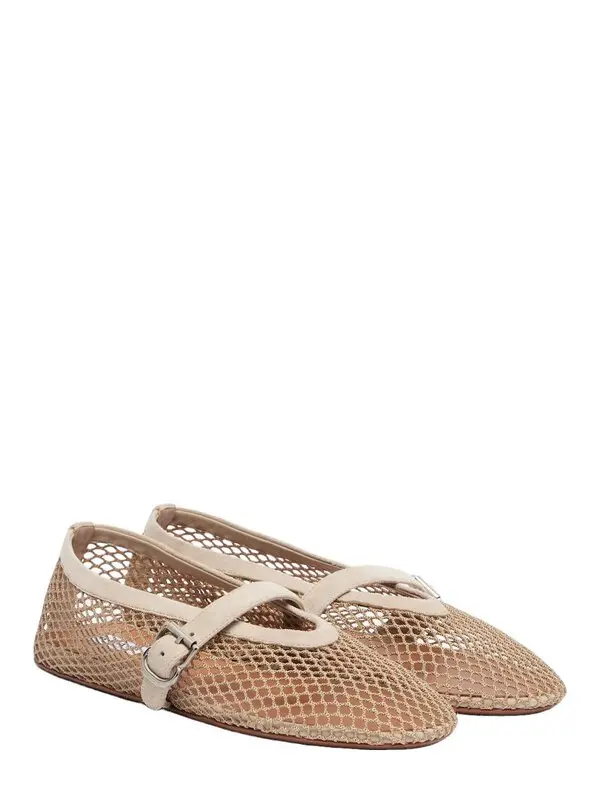 Alaïa Suede-trimmed Fishnet Ballet Flats - Beige