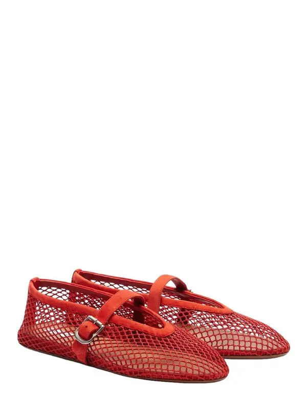 Alaïa Suede-trimmed Fishnet Ballet Flats - Red