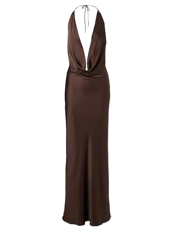 ROTATE BY BIRGER CHRISTENSEN Draped Chiffon Maxi Dress - Brown