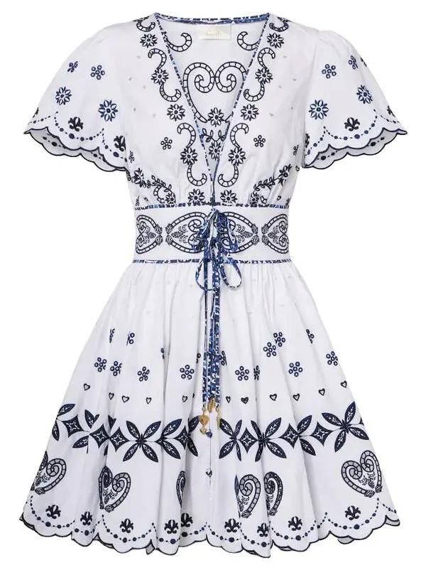 Camilla Embroidered Cotton Minidress - White