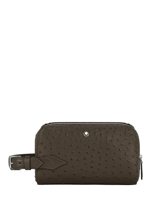 Montblanc Toiletry Clutch In Ostrich-embossed Leather - Khaki