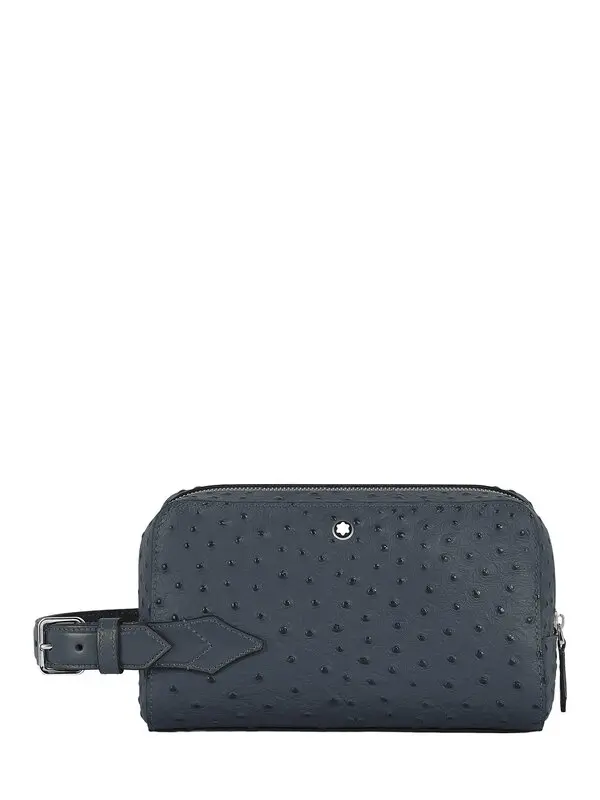 Montblanc Toiletry Clutch In Ostrich-embossed Leather - Velvet Blue