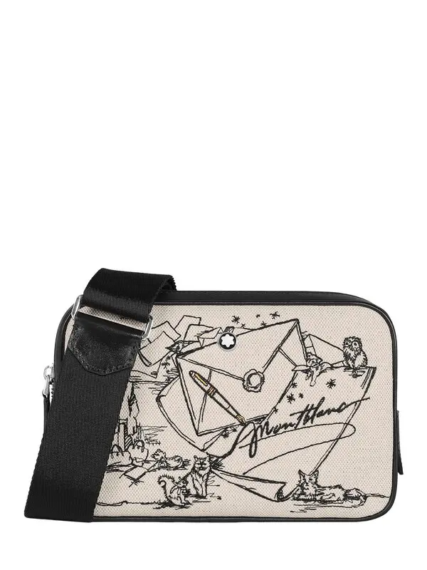 Montblanc Mini Crossbody Bag In Embroidered Canvas - Ivory