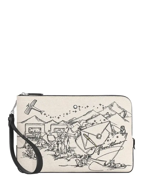 Montblanc Pouch In Embroidered Canvas - Ivory