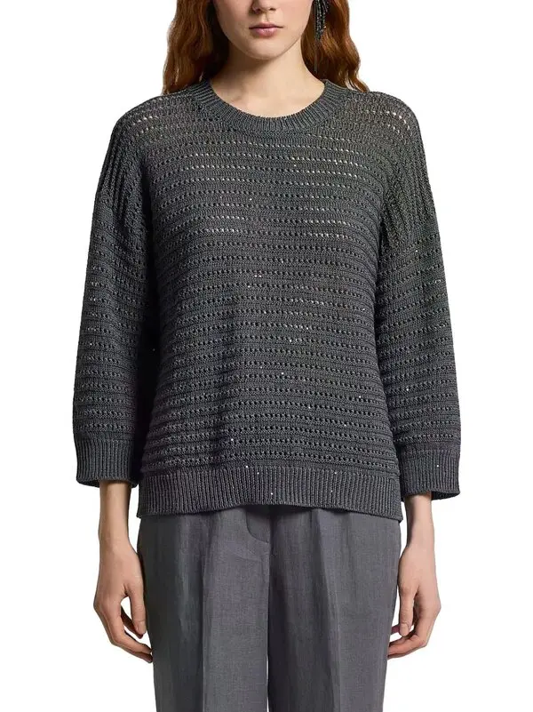 Peserico Open Knit Crew Neck Jumper - Grey