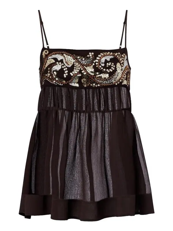 XU ZHI Sequined Chiffon Top - Brown
