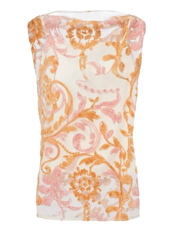 XU ZHI Embroidered Point D'esprit Top - Orange