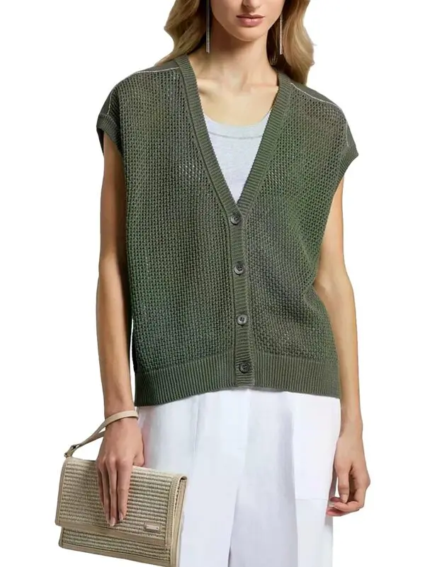 Peserico Button V-neck Knitted Vest - Green