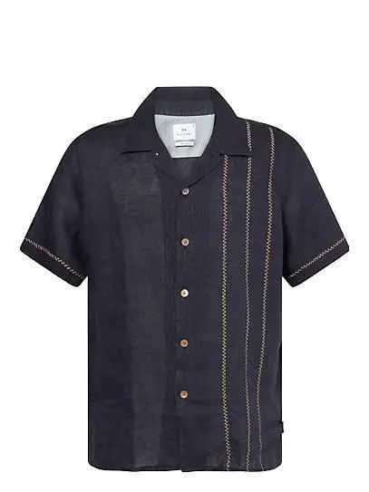Paul Smith Embroidered Stripe Linen Shirt - Blue