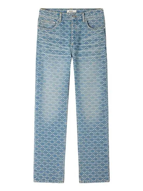 Sandro Square-pattern Straight-leg Denim Jeans - Sky Blue