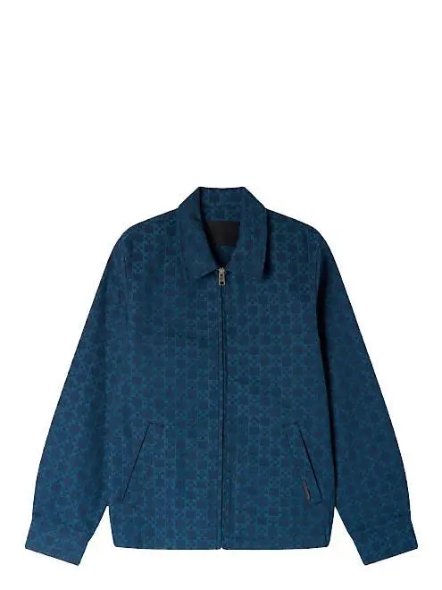 Sandro Square-pattern Zip-up Denim Jacket - Navy Blue