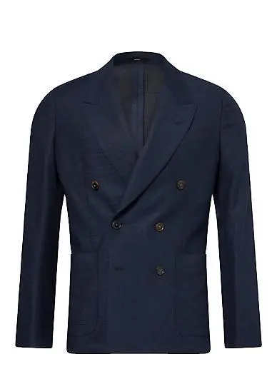 Paul Smith Check Woven Wool-silk Blazer - Blue