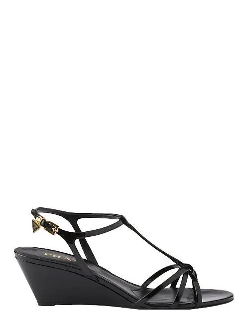 Prada Patent Leather Wedge Sandals - Black