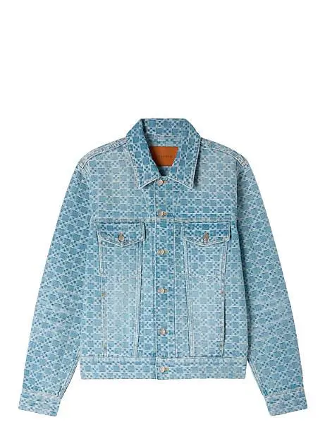 Sandro Square-pattern Denim Trucker Jacket - Sky Blue