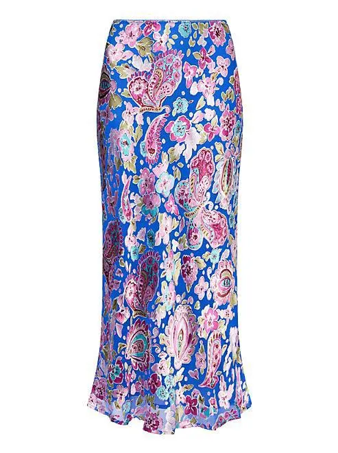 Rixo Ardith Floral Silk-blend Midi Skirt - Cara Floral Devore Blue