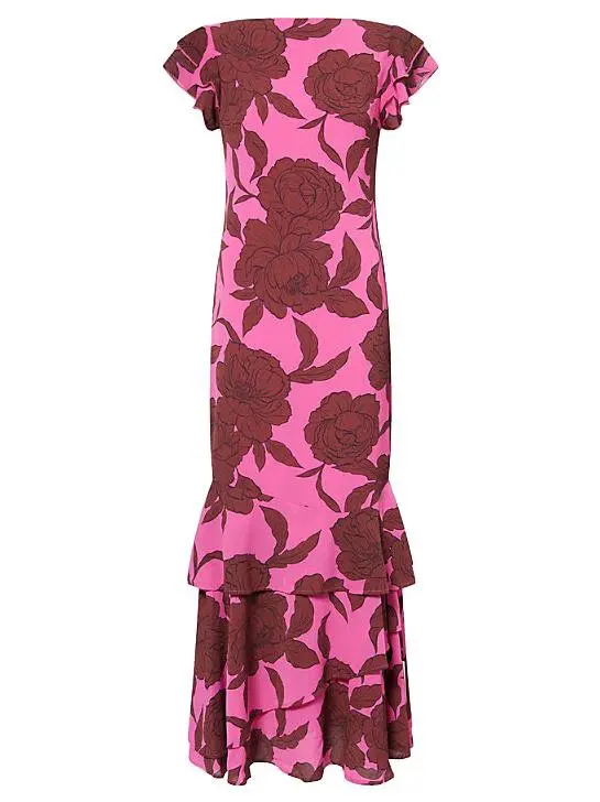 PRETTY LAVISH Ester Ruffled Crepe Maxi Dress - Brown Fuchsia Floral