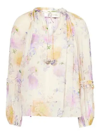 Zimmermann Luna Ruffled Woven Blouse - Cream Dahlia