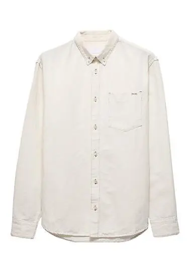 Prada Chambray Cotton-linen Shirt - Neutral