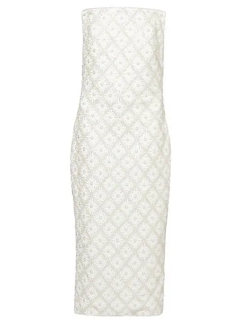 NADINE MERABI Larissa Bead-embellished Woven Midi Dress - White