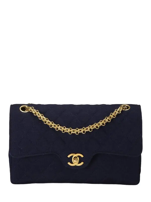 Chanel Jersey Classic Double Flap Medium - Navy