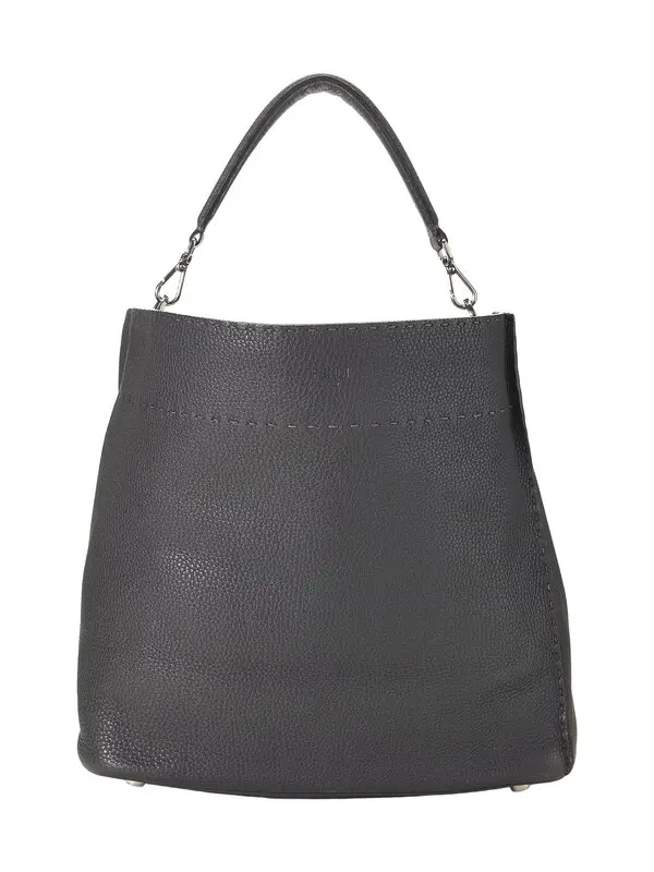 Fendi Leather Selleria Hobo Bag - Grey